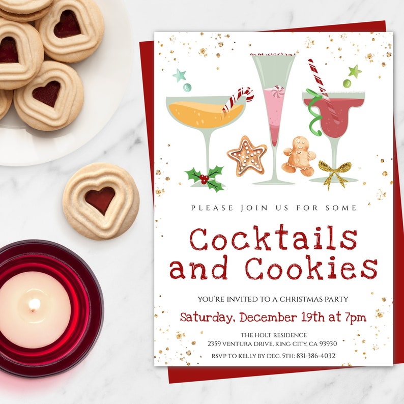 Cocktails and Cookies Christmas Party Invitation Template DIY - Etsy