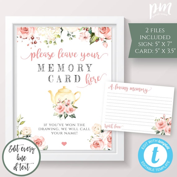 Memory Card Sign Template Birthday Tea Party Memory Card | Etsy