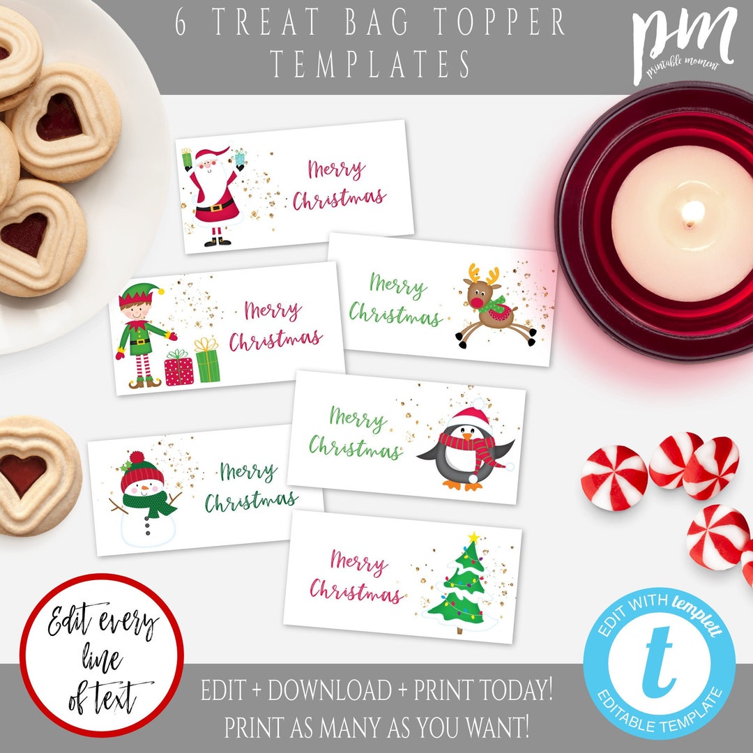 Christmas Treat Topper Template, Editable Christmas Favor Tag ...