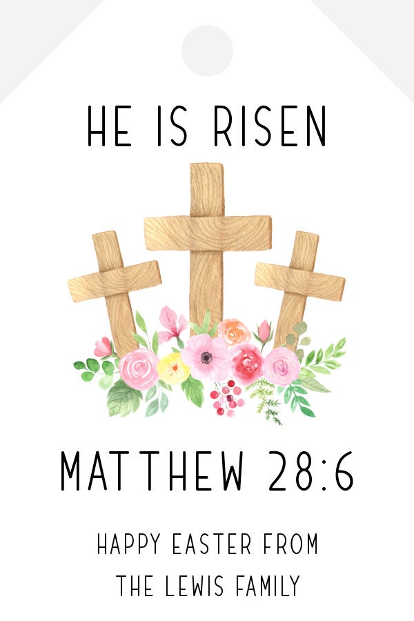 He is Risen Easter Tag Template, Christian Church Tag Personalized ...