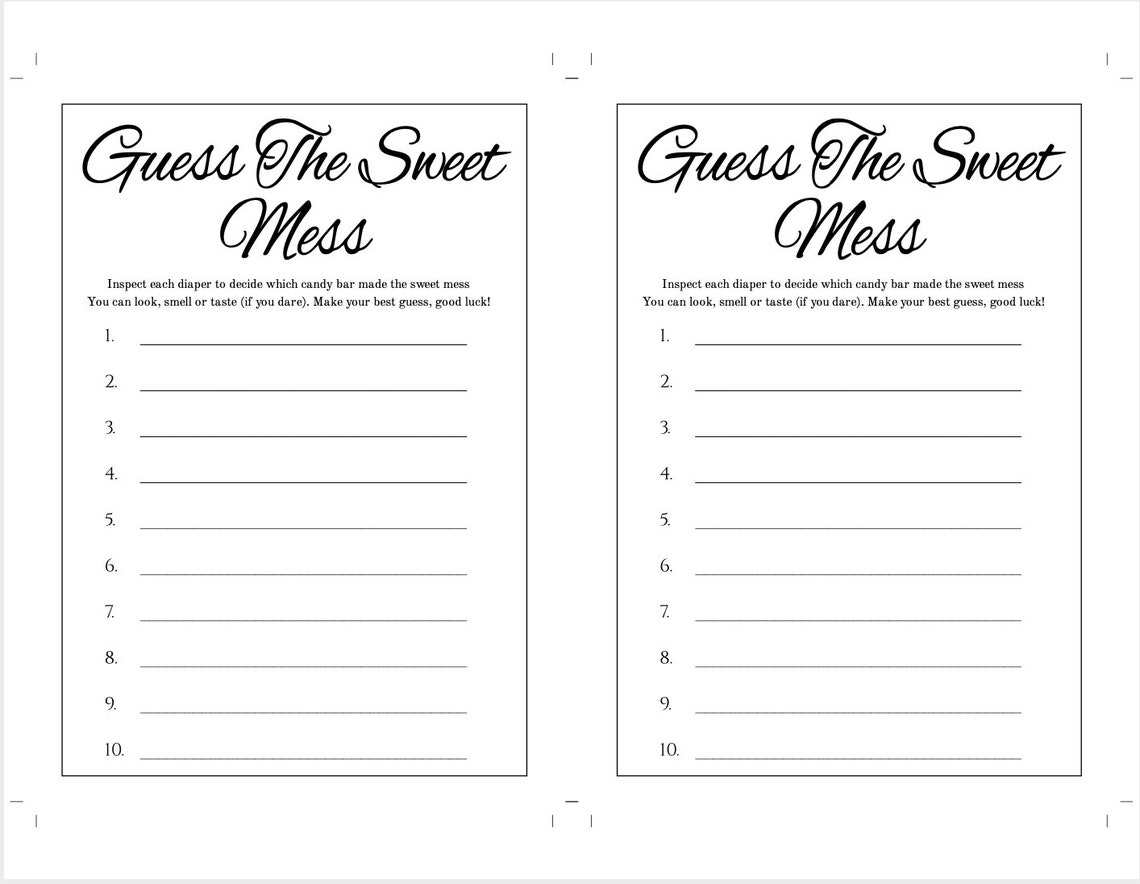 Guess the Sweet Mess Baby Shower Game Template Printable Baby - Etsy
