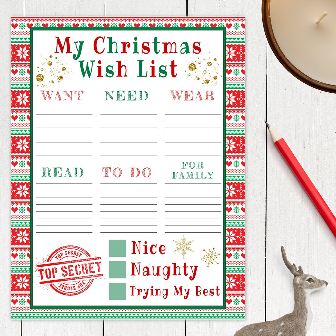 Christmas Wish List Printable Template For Kids Editable Holiday Wish