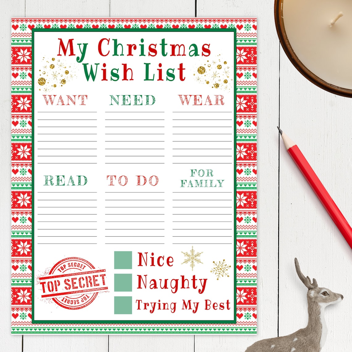 Christmas Wish List Printable Template for Kids, Editable Holiday Wish ...