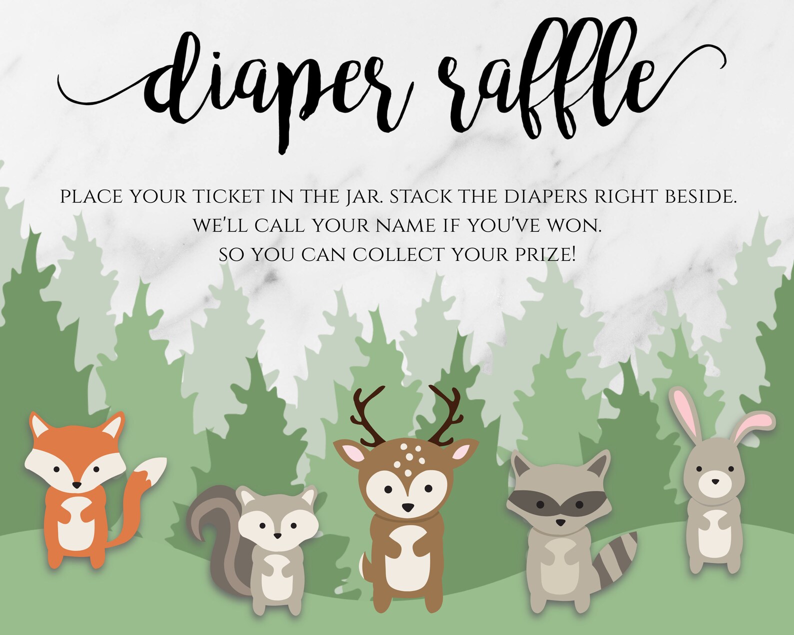 Woodland Animal Baby Shower Diaper Raffle Sign Template - Etsy