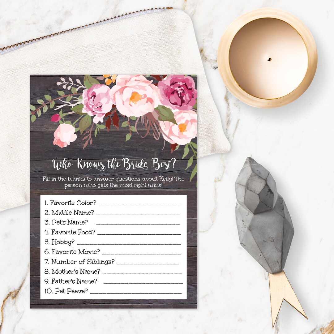 Rustic Floral Who Knows the Bride Best Game Template, Bridal Shower ...