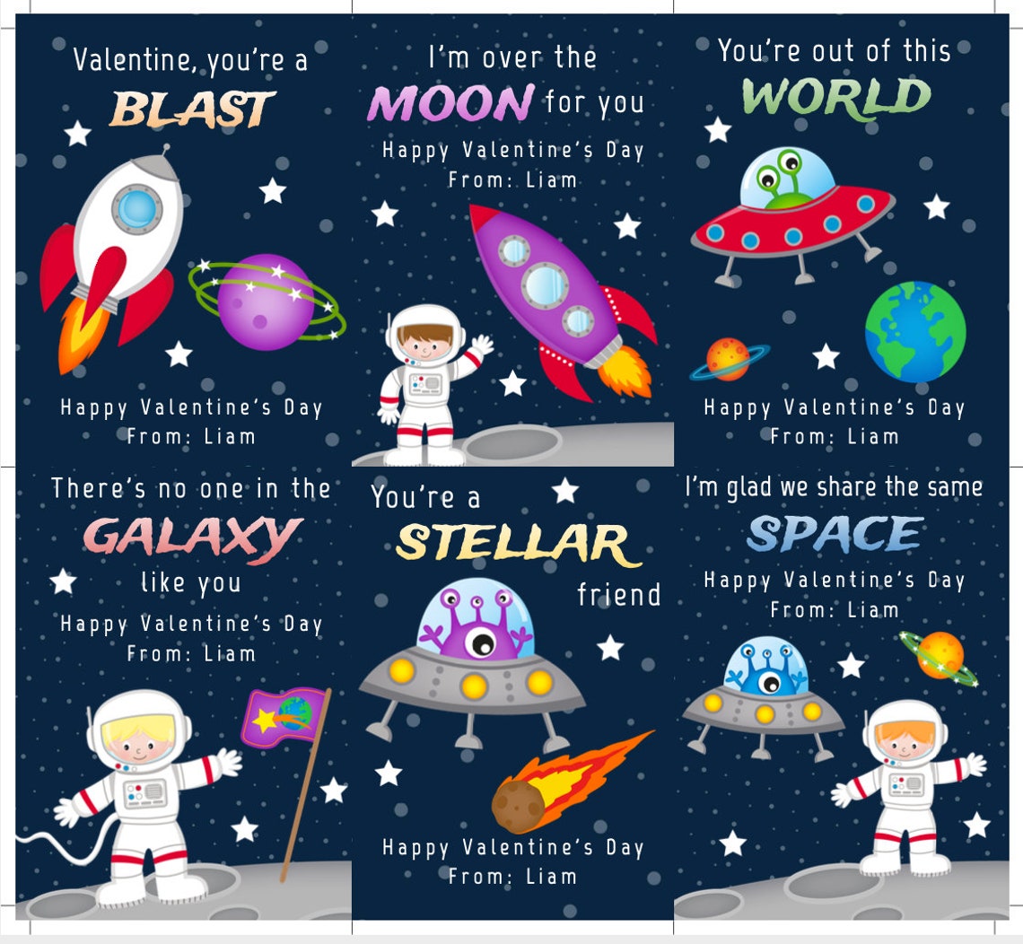 Space Valentine Card Template Outer Space Valentines Cards | Etsy