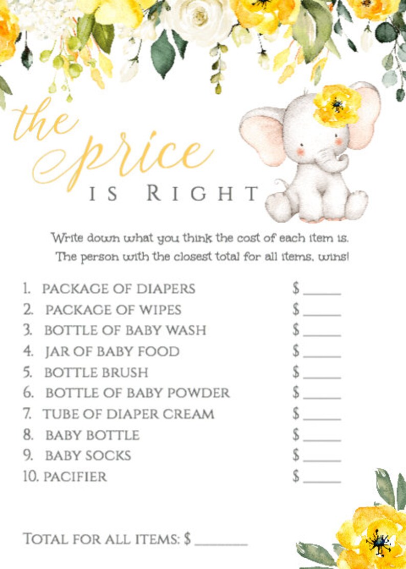 The Price is Right Baby Shower Game Template for Girl Baby - Etsy