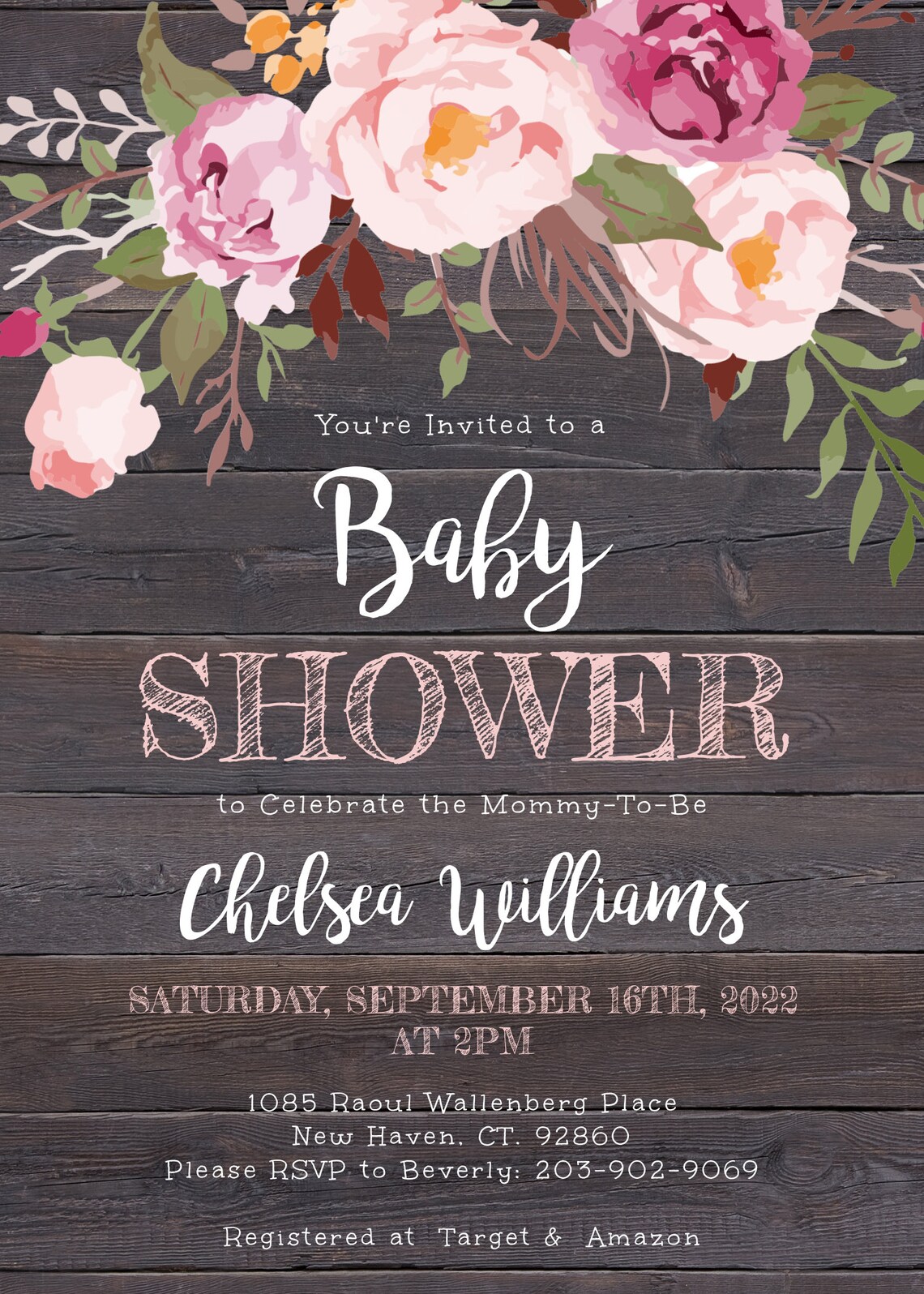 Rustic Floral Baby Shower Invitation Template, Rustic Baby Shower ...