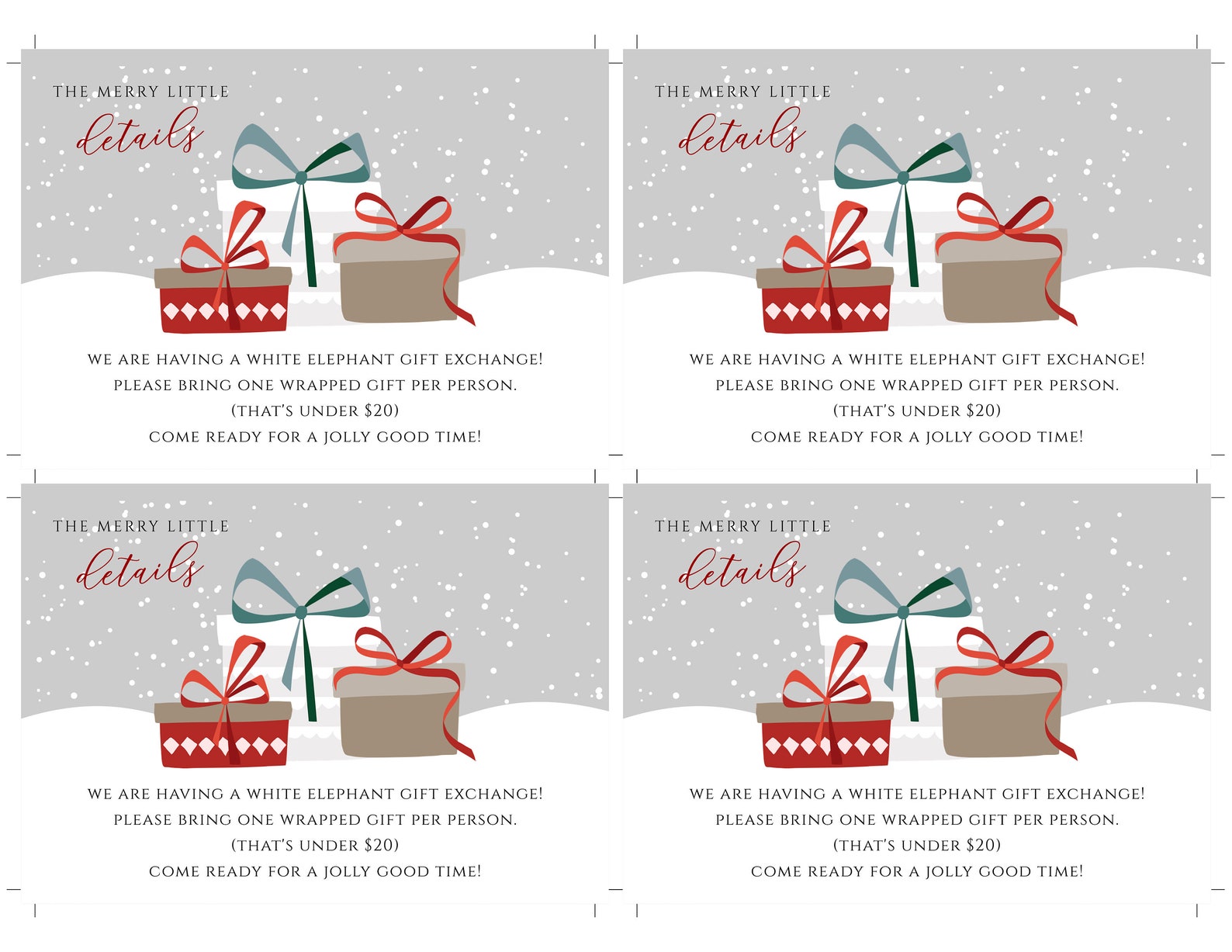 White Elephant Gift Exchange Card Details Card for Christmas - Etsy