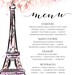Paris Menu Card Template 5 X 7, Eiffel Tower Food Menu, French Theme ...