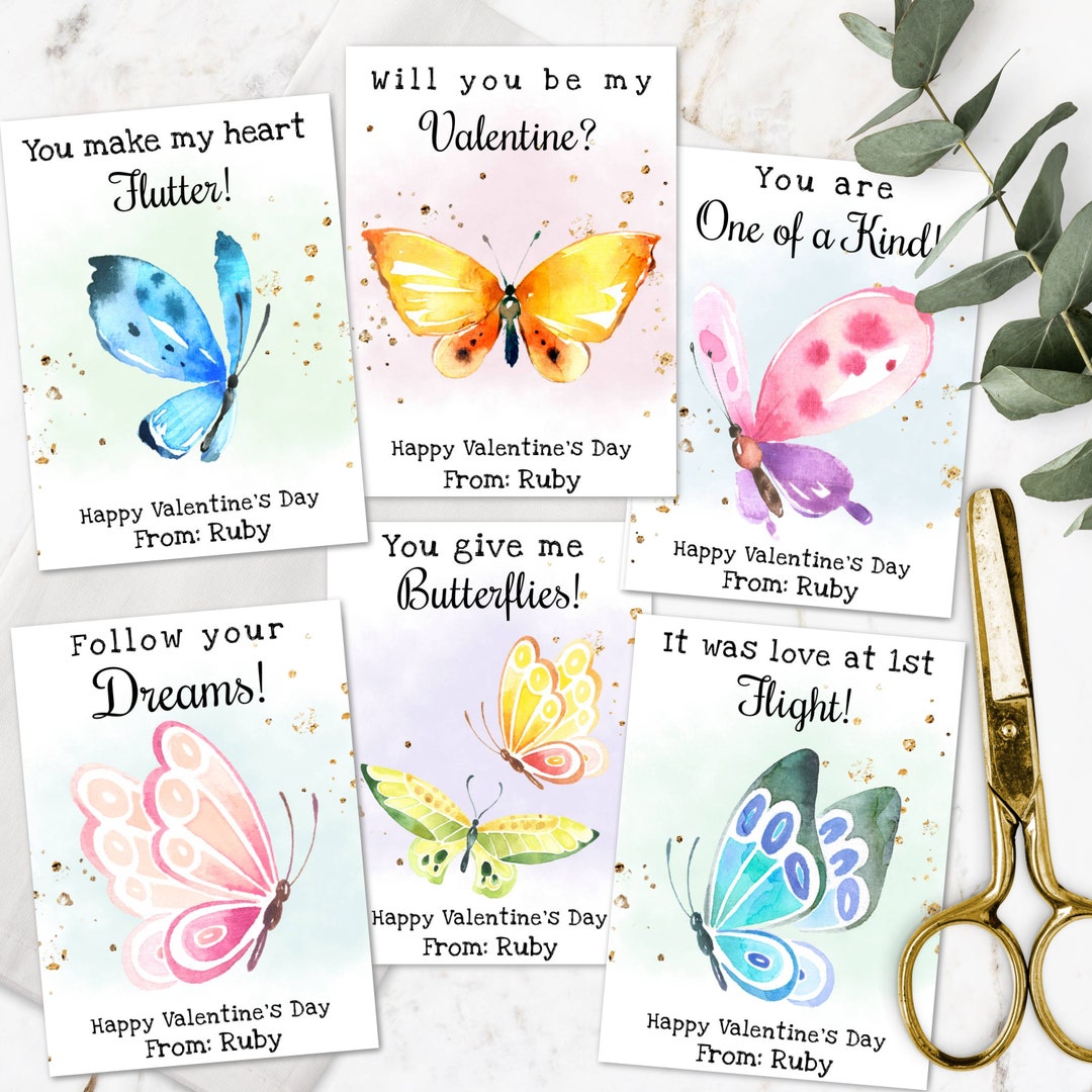 Butterfly Valentines Day Card Template, Digital Valentine Cards for ...