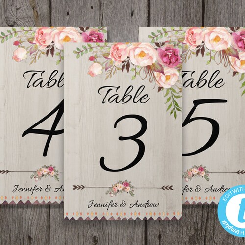 Rustic Greenery Table Numbers Template Printable Wedding - Etsy