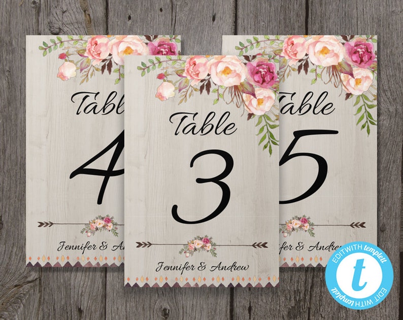 Rustic Wedding Table Numbers 4x6 Boho Table Numbers | Etsy