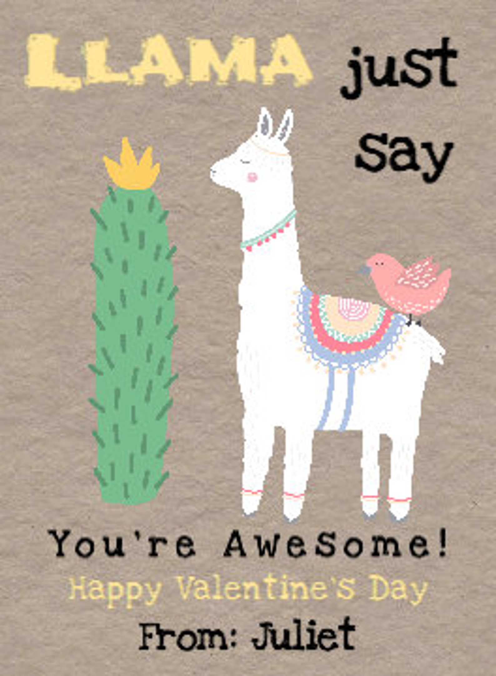 Llama Valentines Day Card Template, Llama Valentines Cards for Kids ...