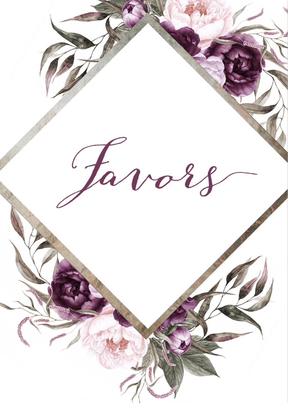 Purple Floral Wedding Sign Bundle Templates, Guestbook, Favors, Cards ...
