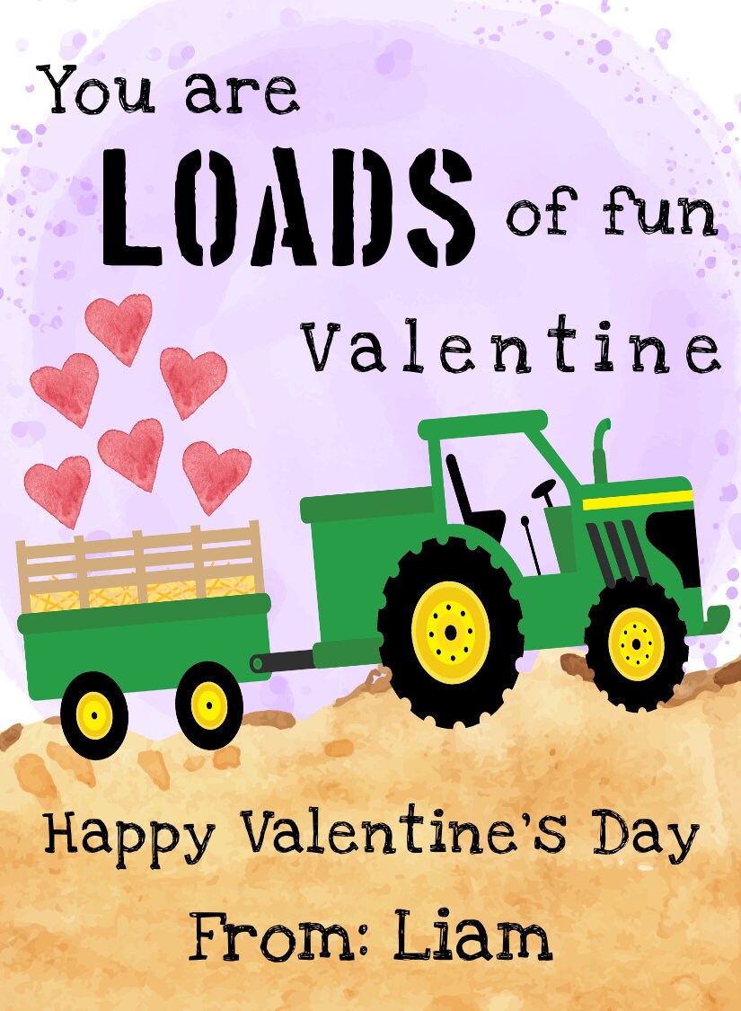 Tractor Valentines Day Card Template, Tractor Valentines Cards for Kids ...