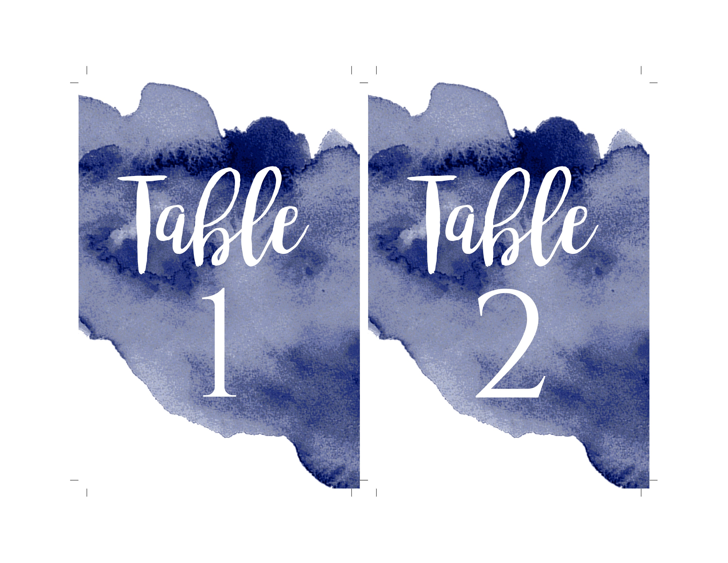 Navy Blue Watercolor Table Number Template for Wedding Blue - Etsy