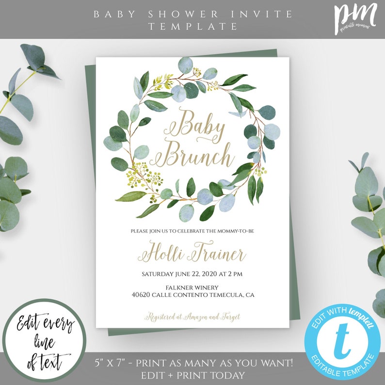 Greenery Baby Brunch Invitation Template Editable Brunch For Etsy Greenery Baby Brunch Invitation Template Editable Brunch For Etsy