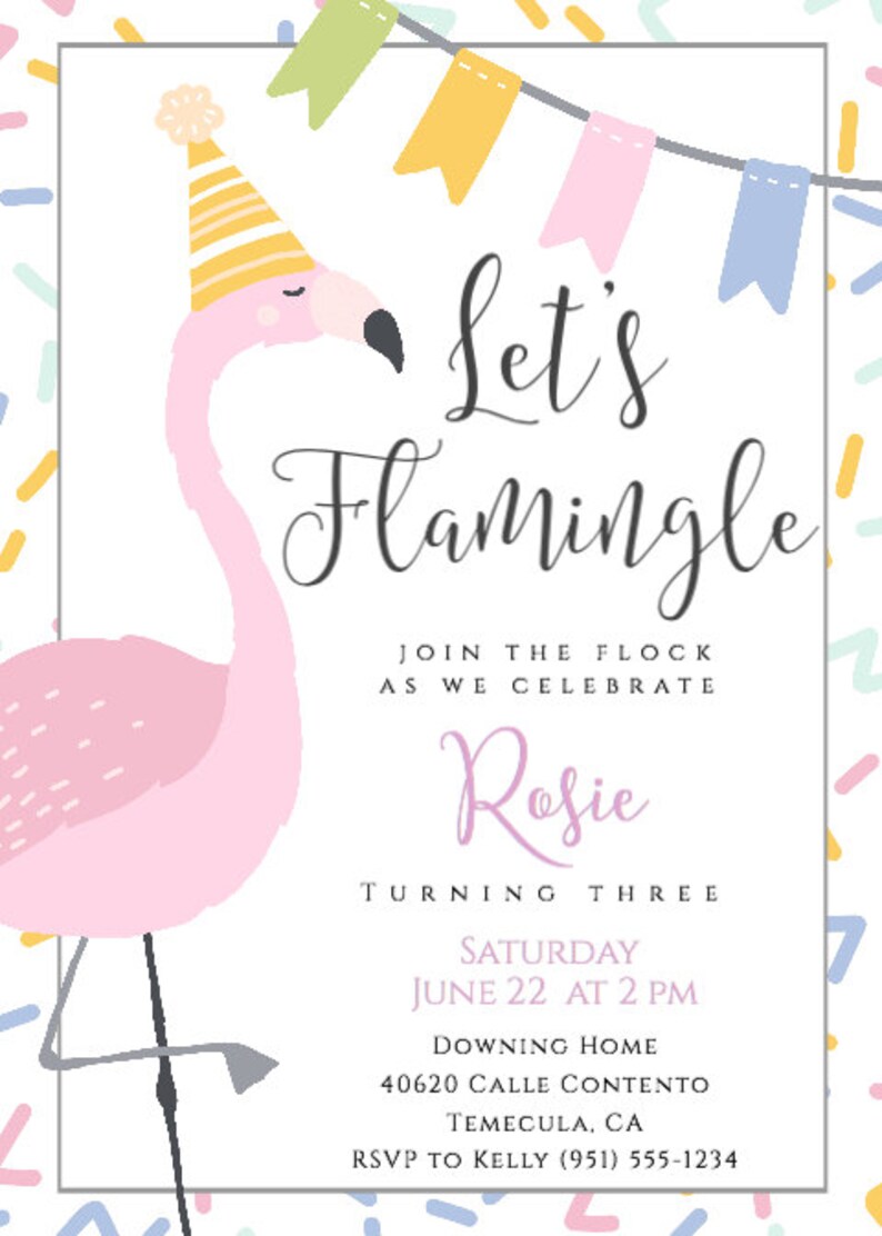 Let's Flamingle Birthday Invitation Pink Flamingo - Etsy