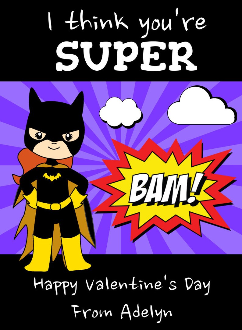 Super Hero Girl Valentine Card Template Printable Superhero - Etsy