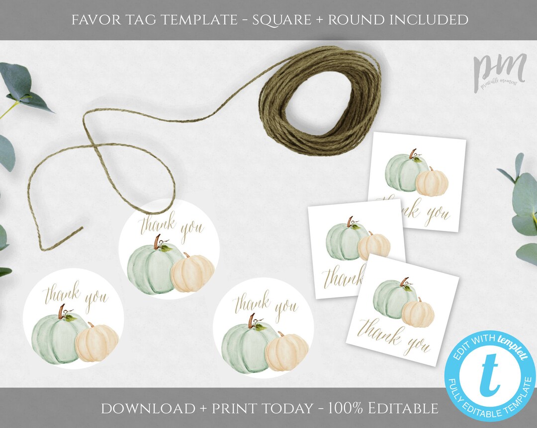 Pumpkin Favor Tag Template Round + Square Included Tag Personalized ...
