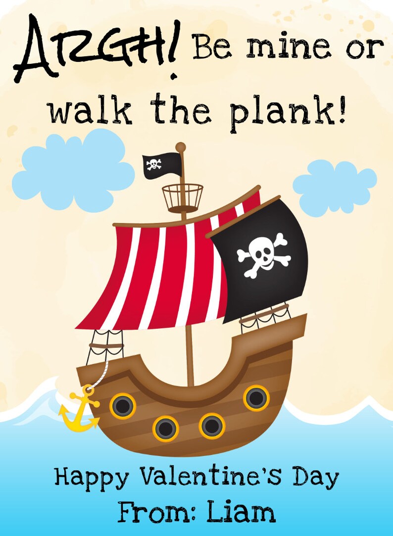 Pirate Valentines Day Card Template, Pirate Valentines Cards for Kids ...