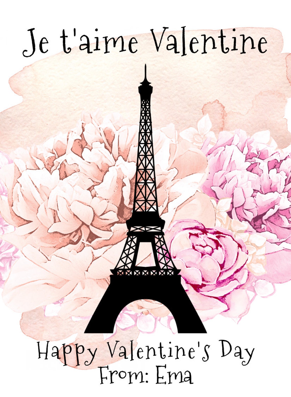 Paris Valentines Day Card Template Eiffel Tower Valentines | Etsy