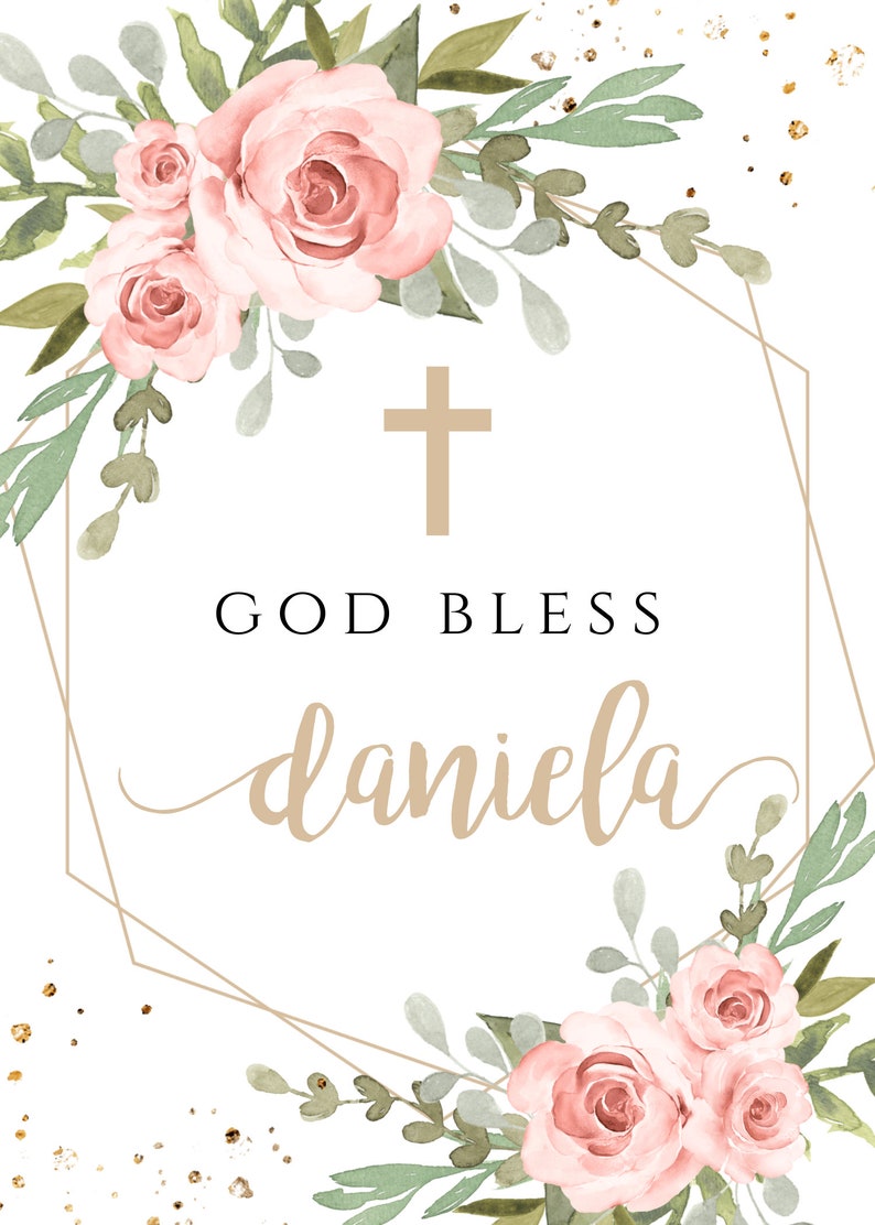 God Bless Sign Template for Girl, Pink Floral Baptism Sign, Baptism ...