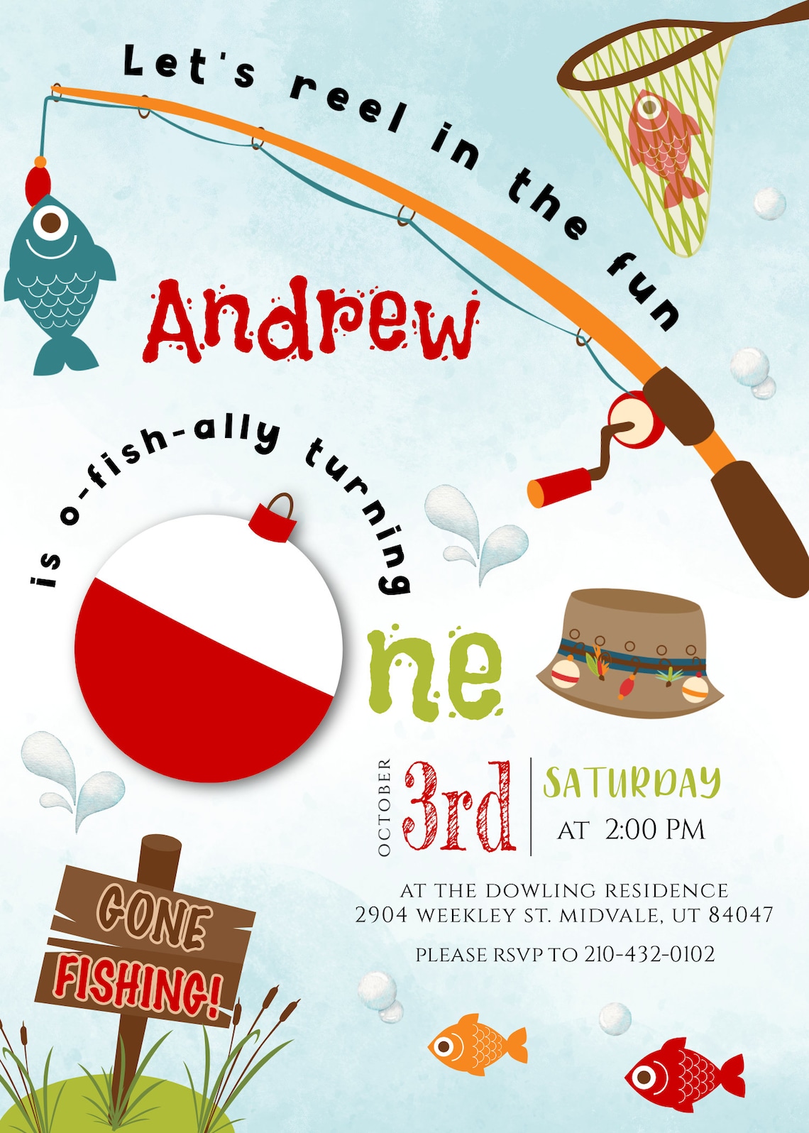 Fishing Invitation Template Gone Fishing Birthday 1st - Etsy