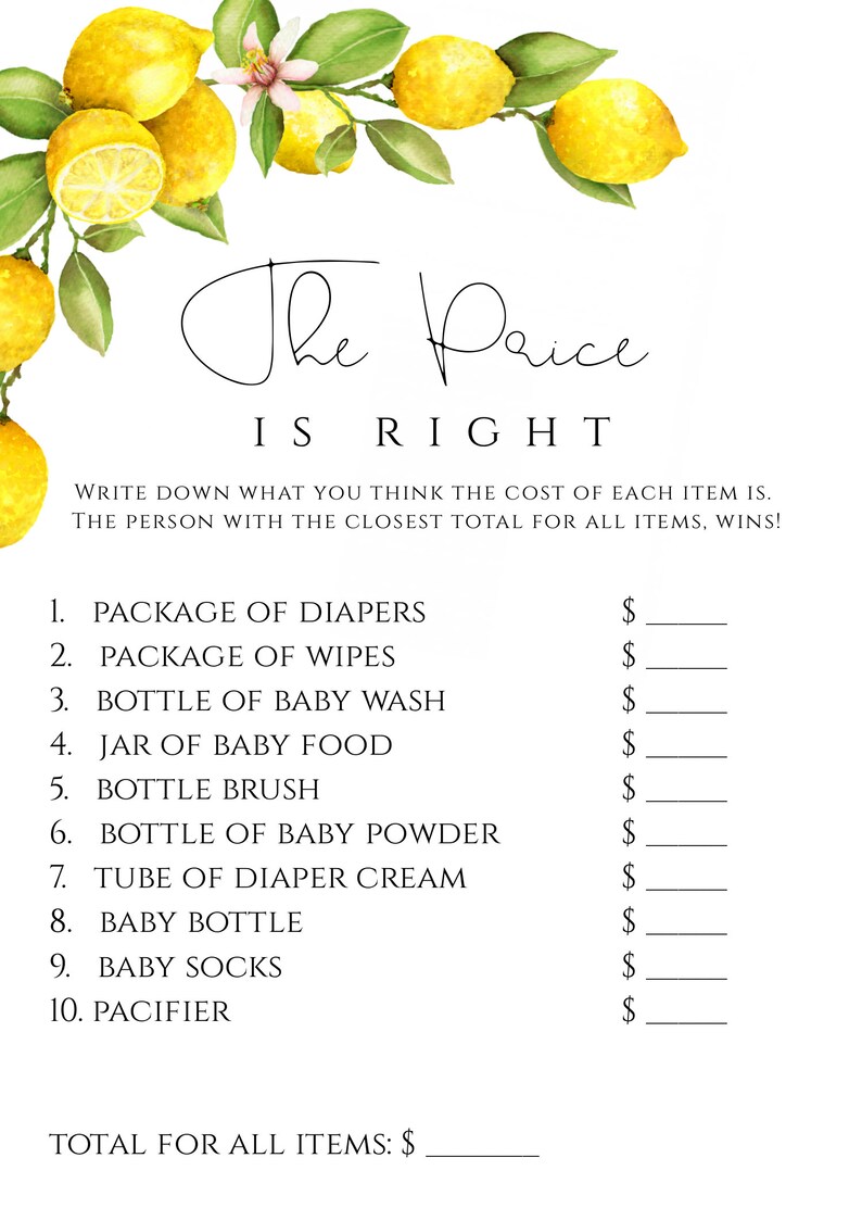 Lemon Baby Shower Game Template Set Game Bundle for Lemon | Etsy