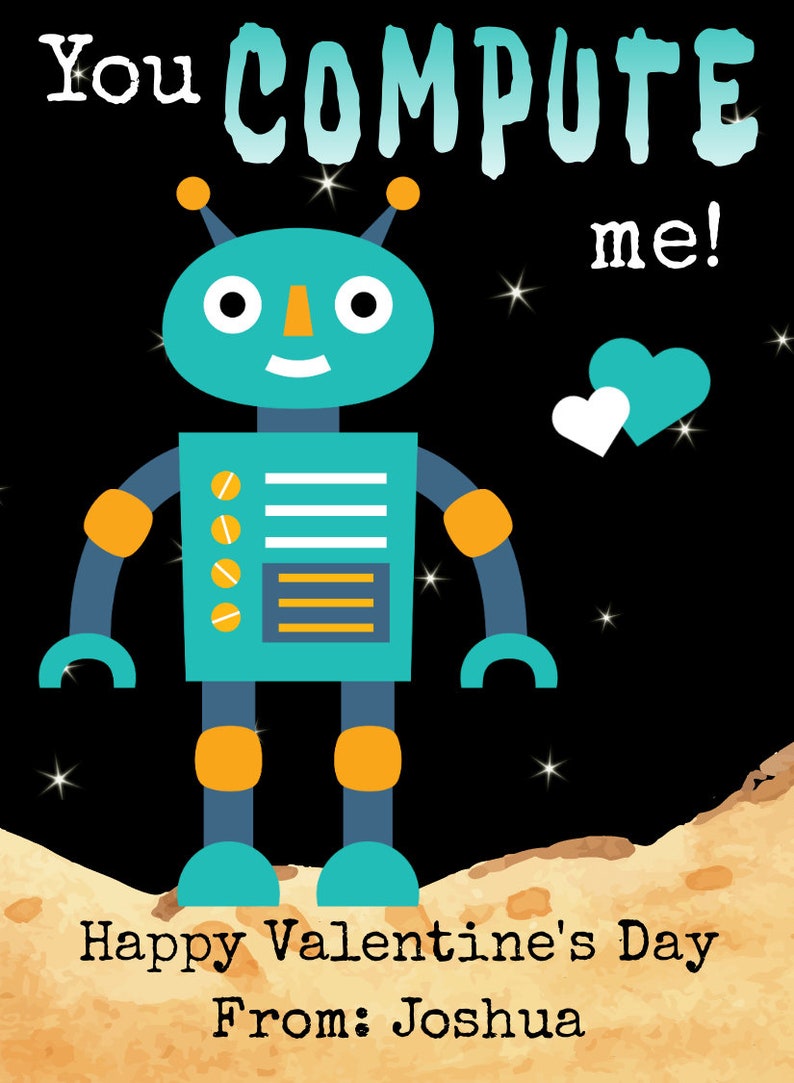 Robot Valentines Day Card Template Robot Valentines Cards for | Etsy