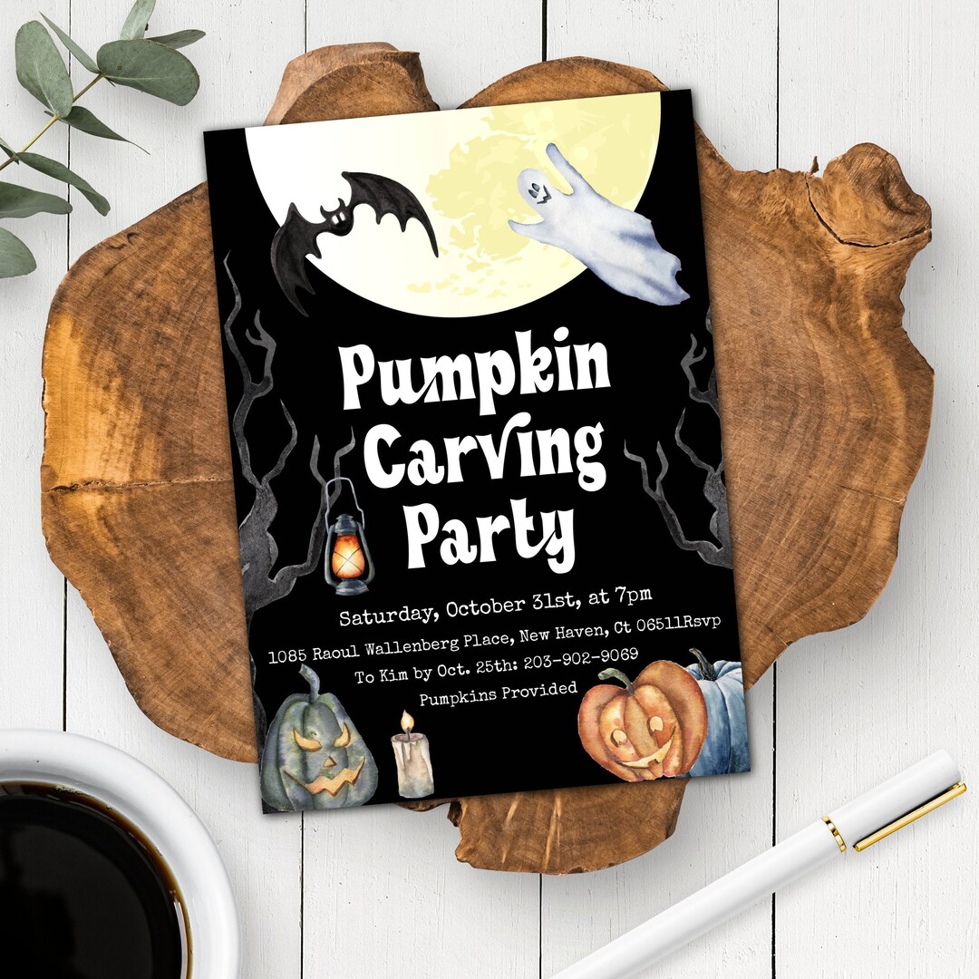 Pumpkin Carving Party Invitation Template, Printable Halloween Party ...