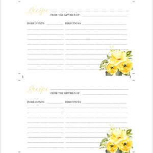 Yellow Floral Recipe Card Template, Bridal Shower Recipe Card ...