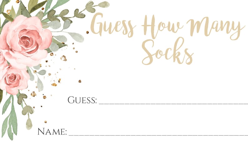 Guess How Many Socks Sign Cards Templates Blush Floral - Etsy