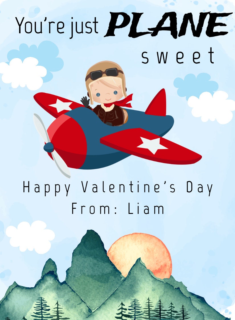 Airplane Valentines Day Card Template Pilot Valentines Cards - Etsy