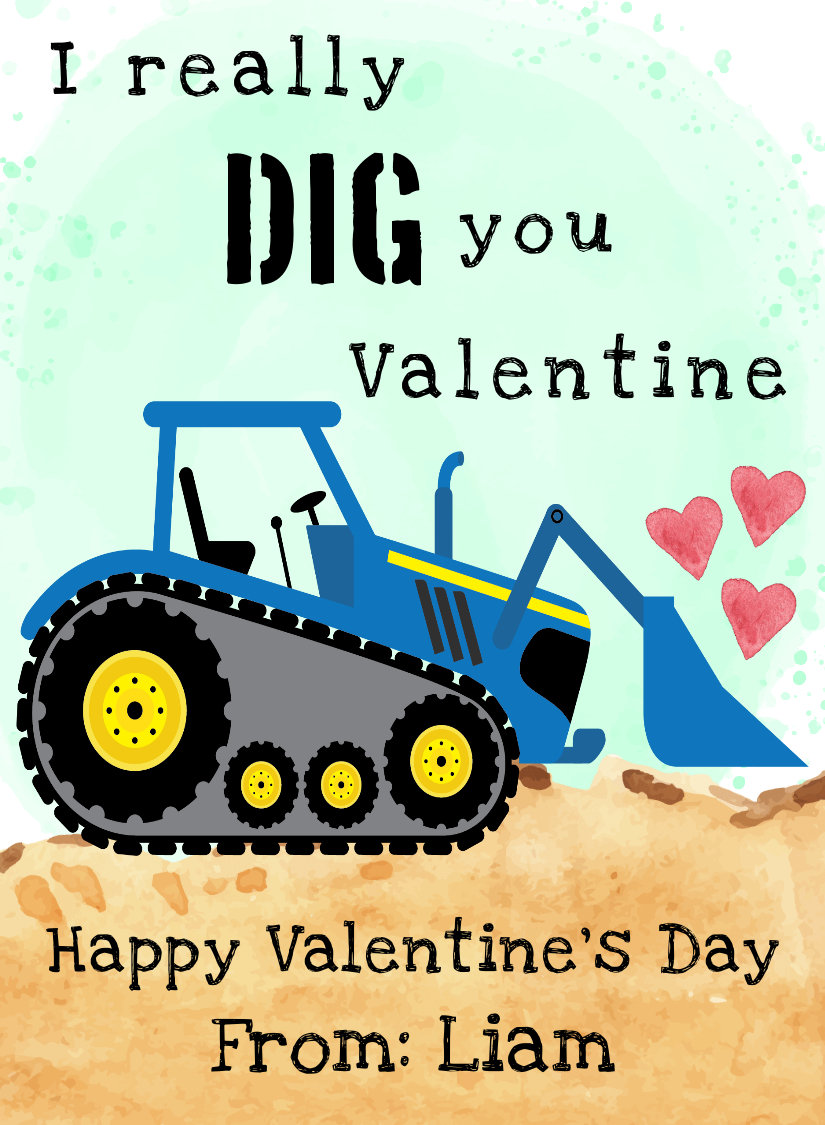 Blue Tractor Valentines Day Card Template, Tractor Valentines Cards for ...