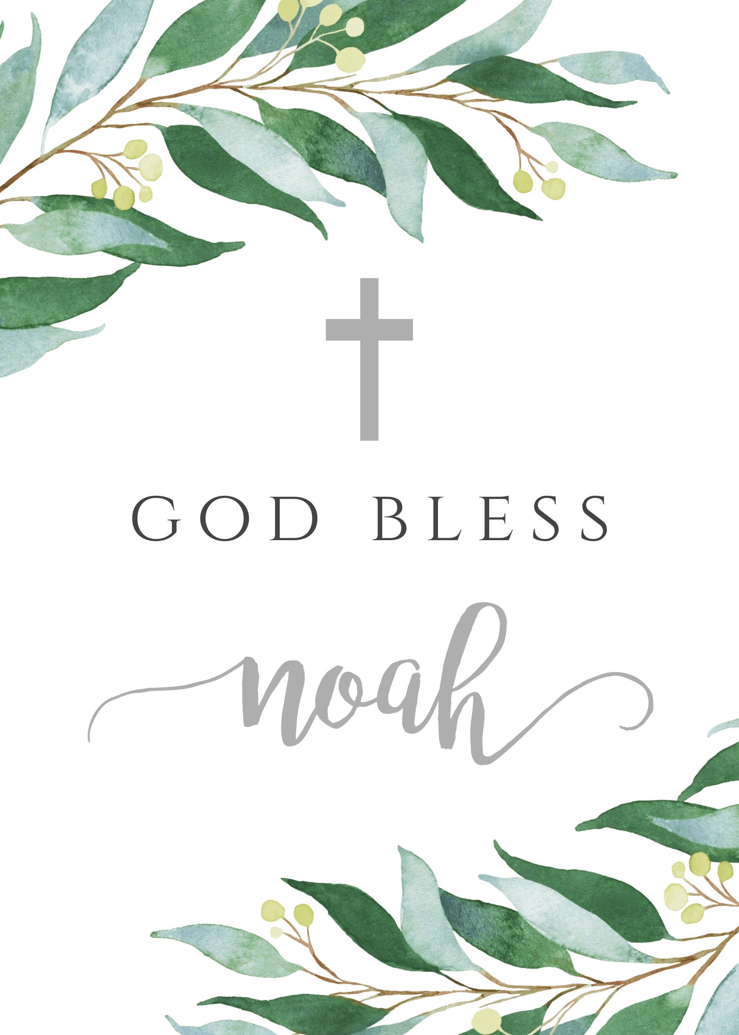 God Bless Sign Template for Boy, Greenery Baptism Sign, Baptism Gift ...