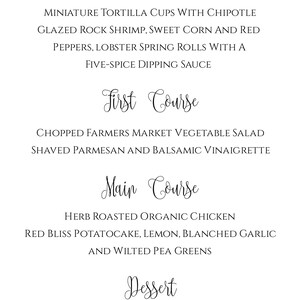 Menu Template for Wedding, Script Dinner Menu Printable, Instant ...