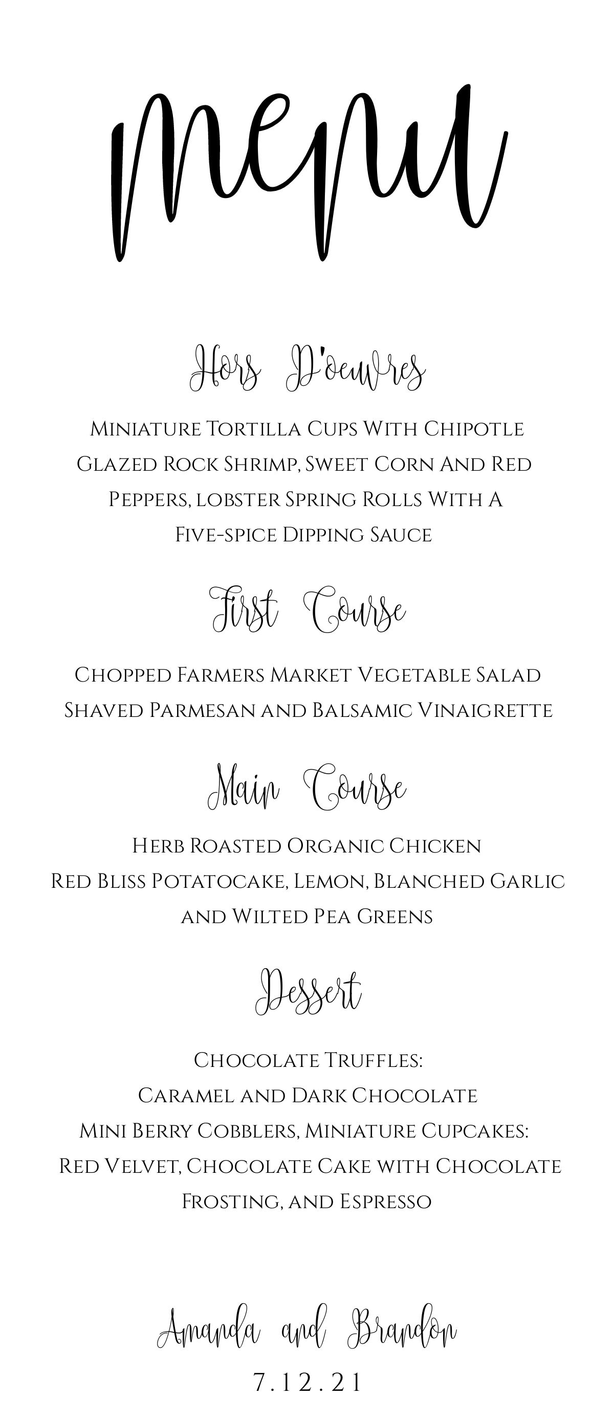 Menu Template for Wedding Script Dinner Menu Printable | Etsy