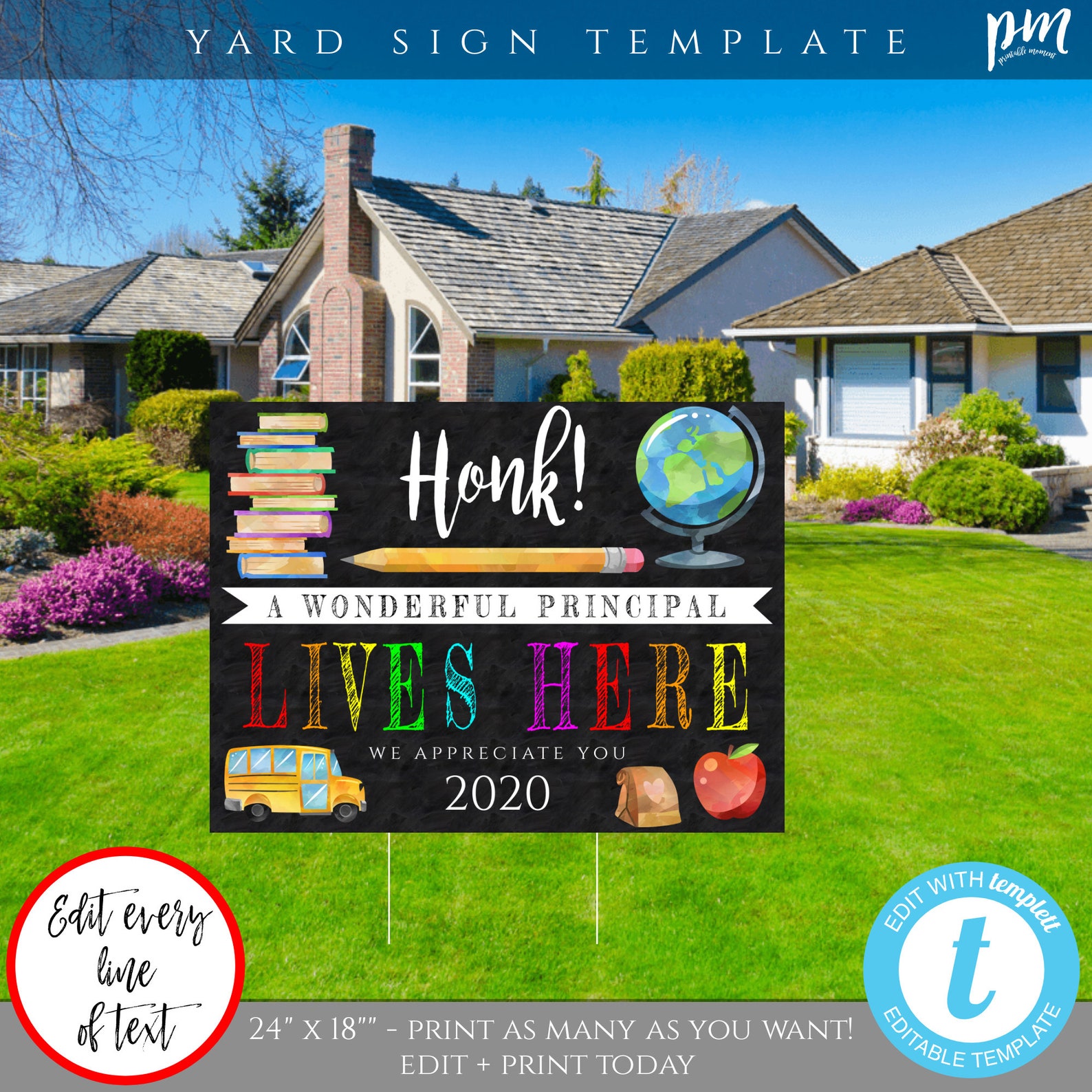 Principal Appreciation Yard Sign Template Honk Yard Sign for - Etsy