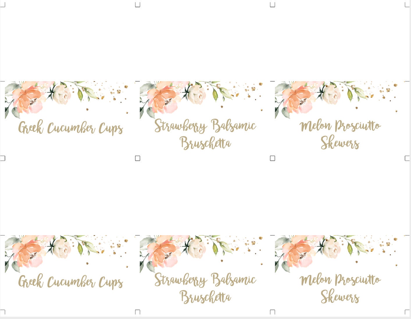Food Tent Card Template Peach Floral Bridal Shower Folded | Etsy