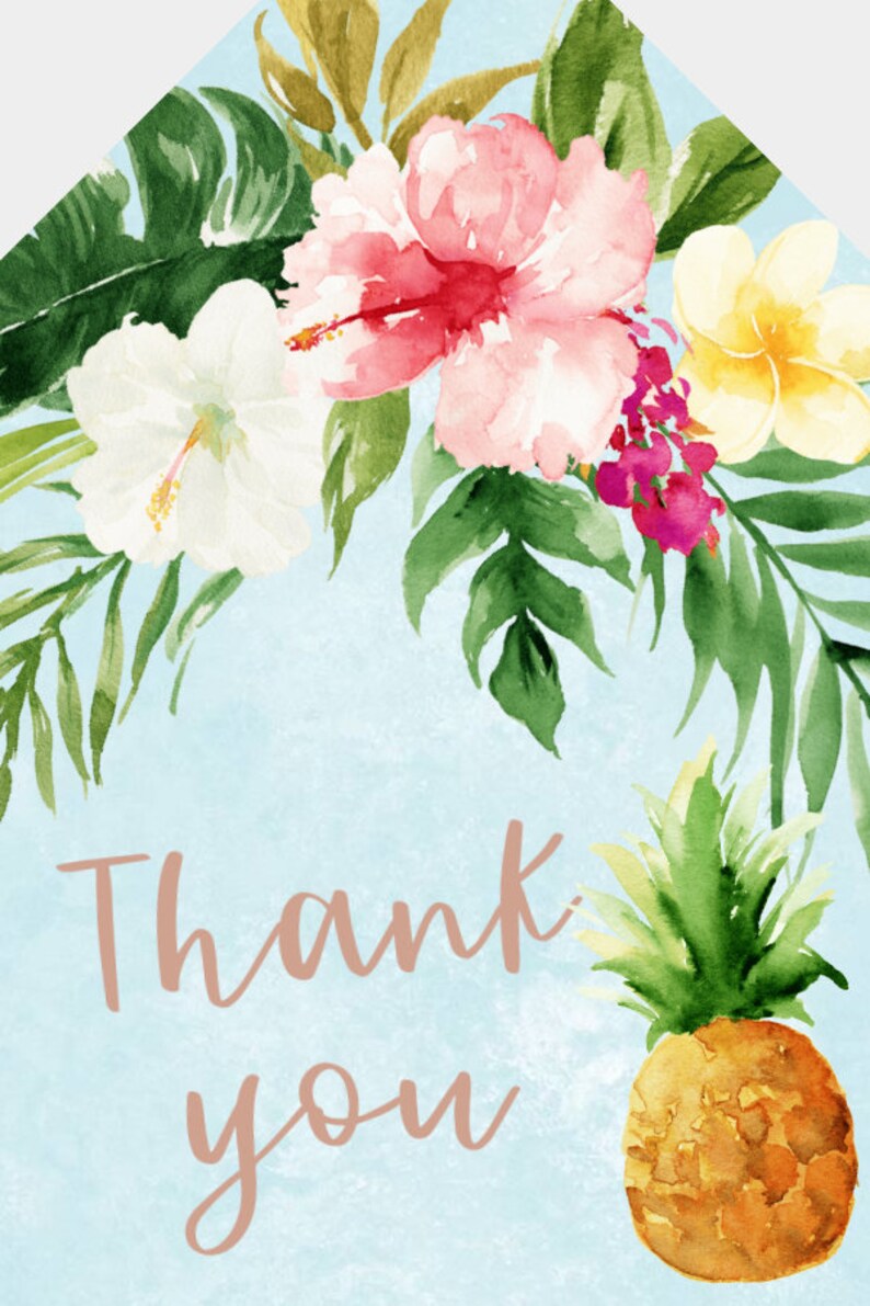 Hawaiian Birthday Thank You Tag Template Tag Personalized - Etsy