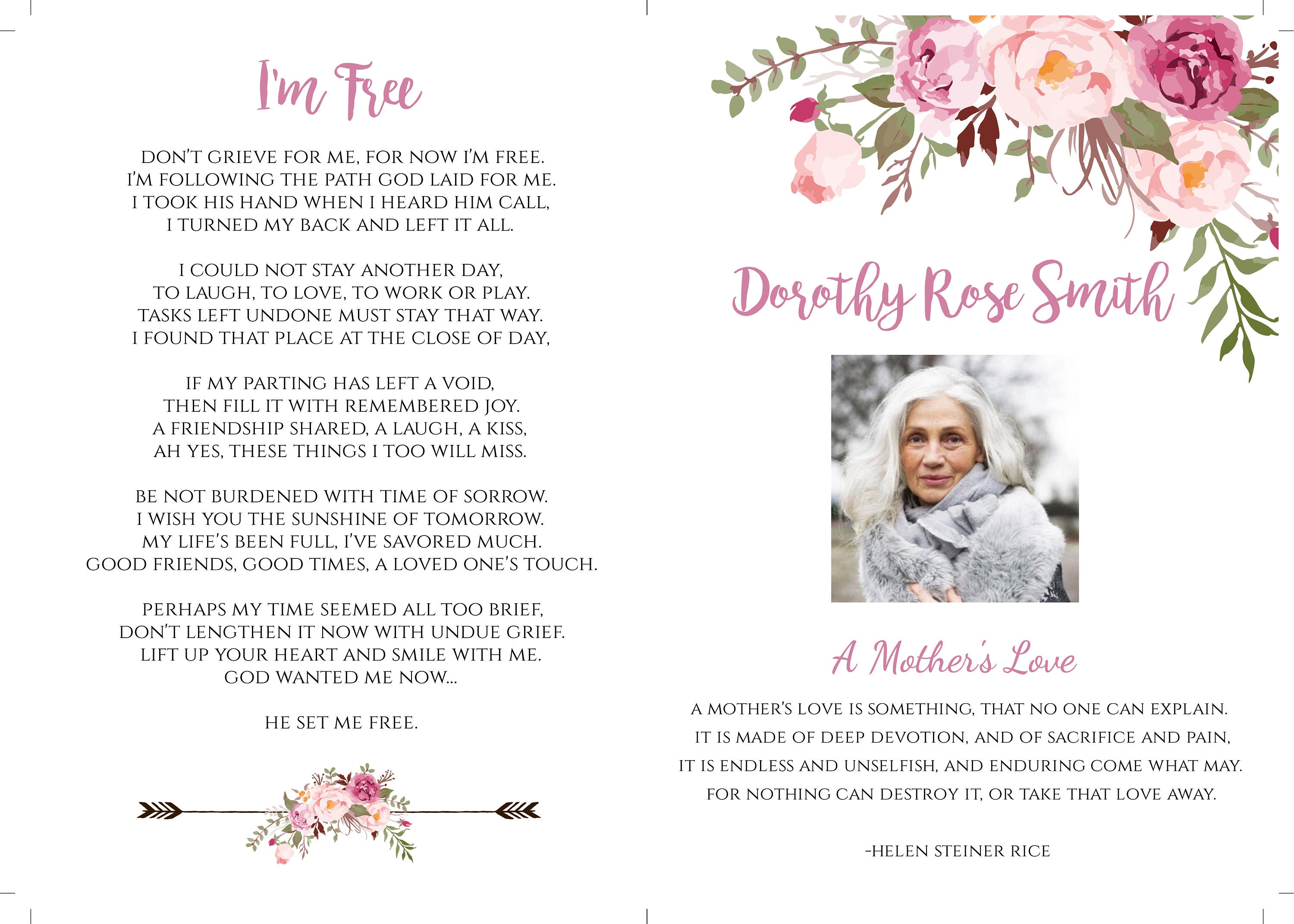 Pink Floral Funeral Template Printable Funeral Template - Etsy Canada