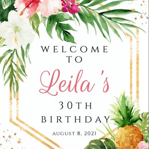 Tropical Birthday Welcome Sign Template 16 X 20, Pineapple Welcome ...