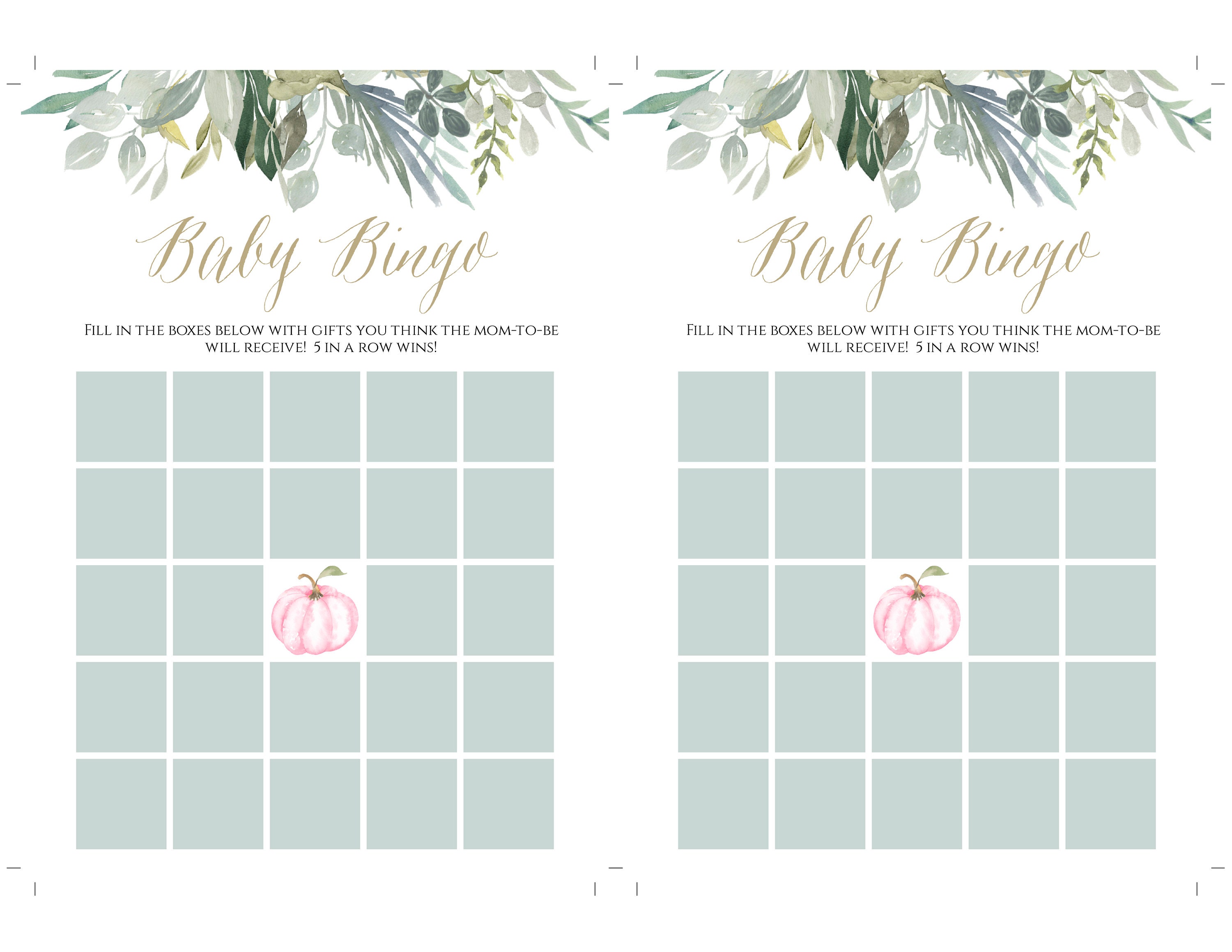 Pink Watercolor Pumpkin Baby Bingo Game Template, Little Pumpkin Baby ...