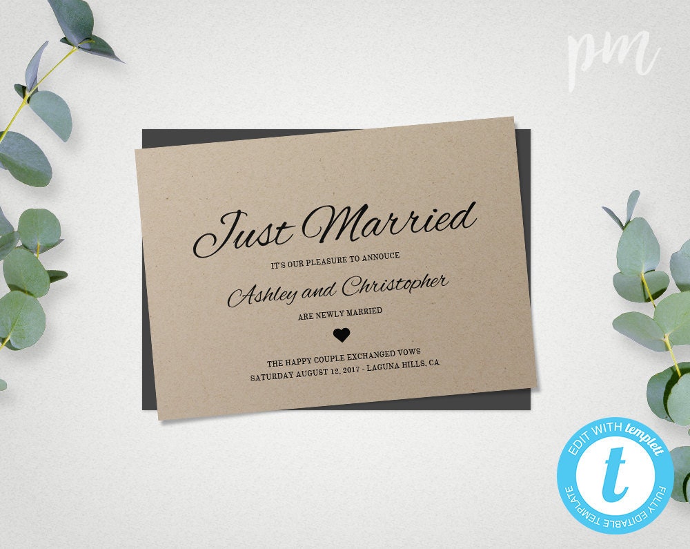 RUSTIC Wedding Announcement Just Married Eloped Announcement | Etsy