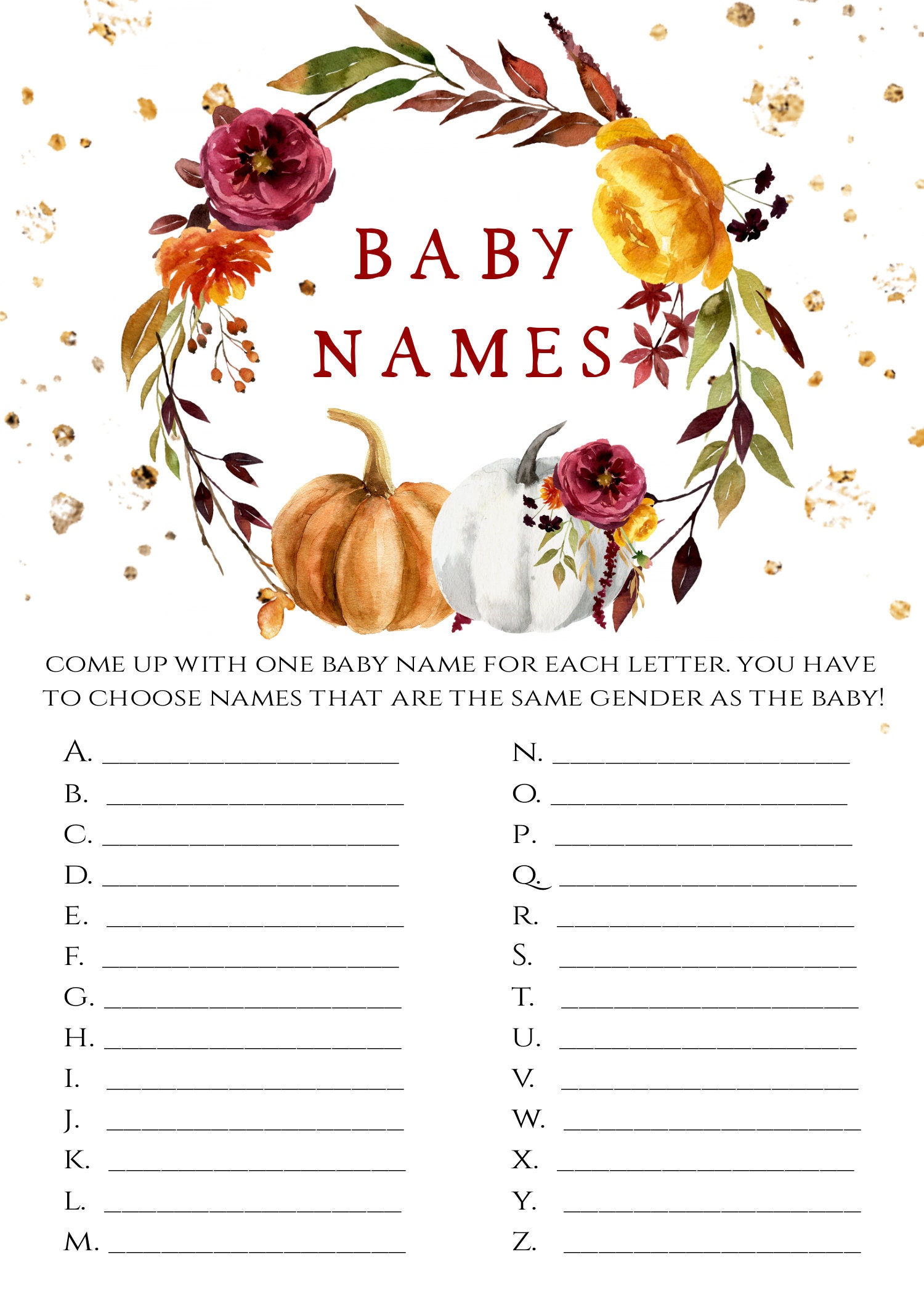 Fall Pumpkin Baby Name Game Template Editable Autumn Baby - Etsy