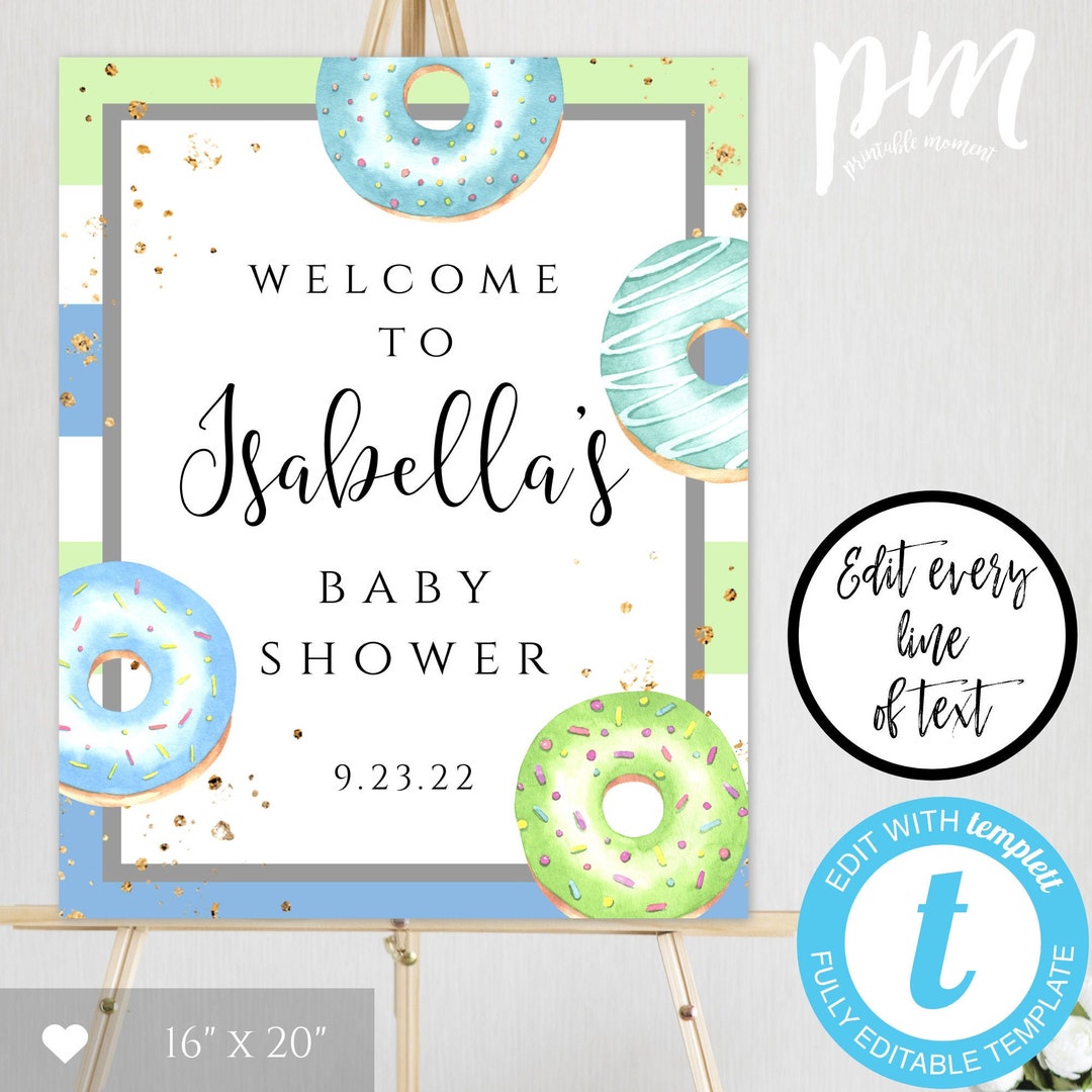 Donut Welcome Sign Template for Boy Baby Shower, Donuts + Diapers ...