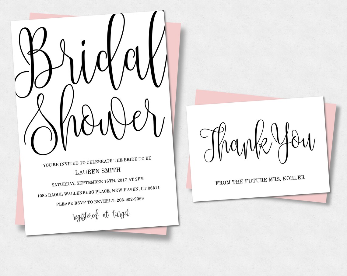 Script Bridal Shower Template Invitation Suite, DIY Edit + Print Bundle ...