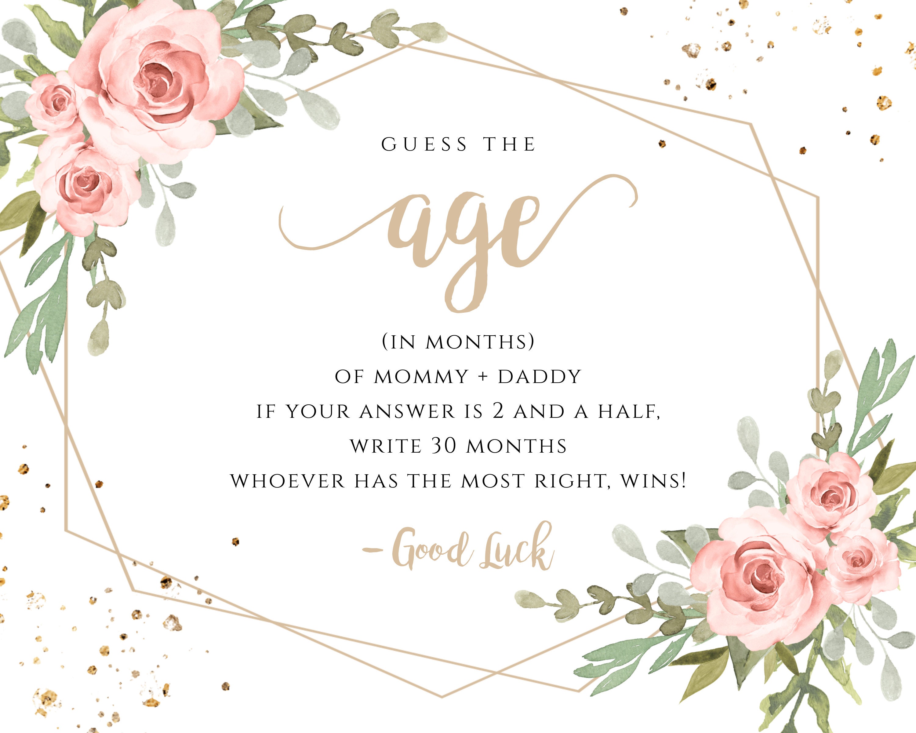 Pink Floral Guess the Age Game Template Blush Floral Baby | Etsy